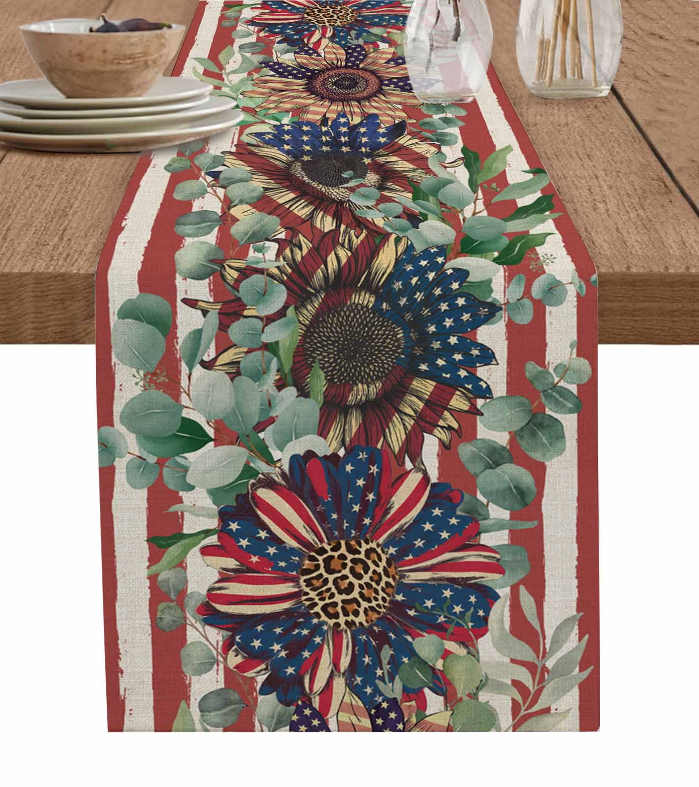 4th of July Table Runner 72 Inches, Red Striped Independence Day Star ...