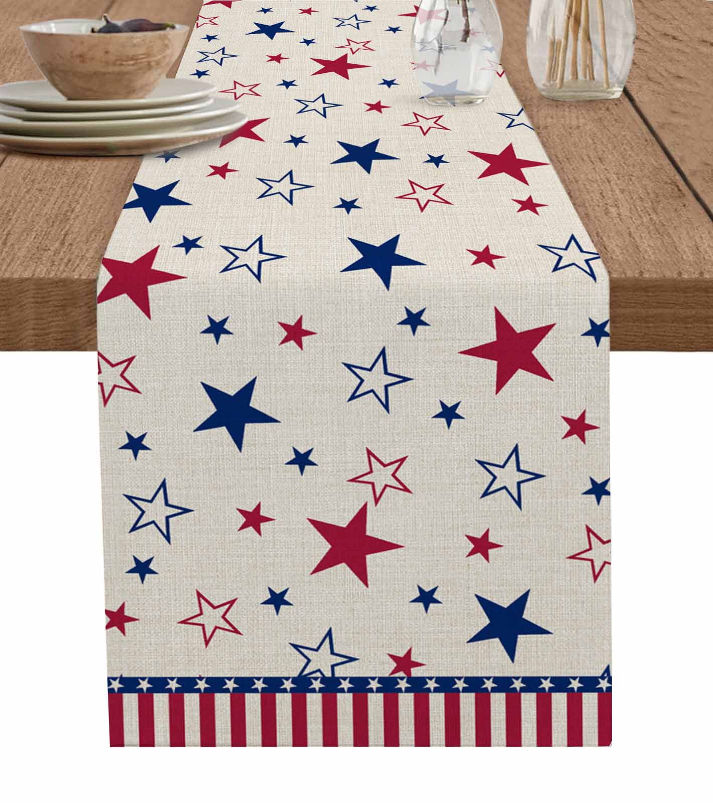 4th of July Table Runner 90 Inches, Blue Red Striped Stars Independence ...