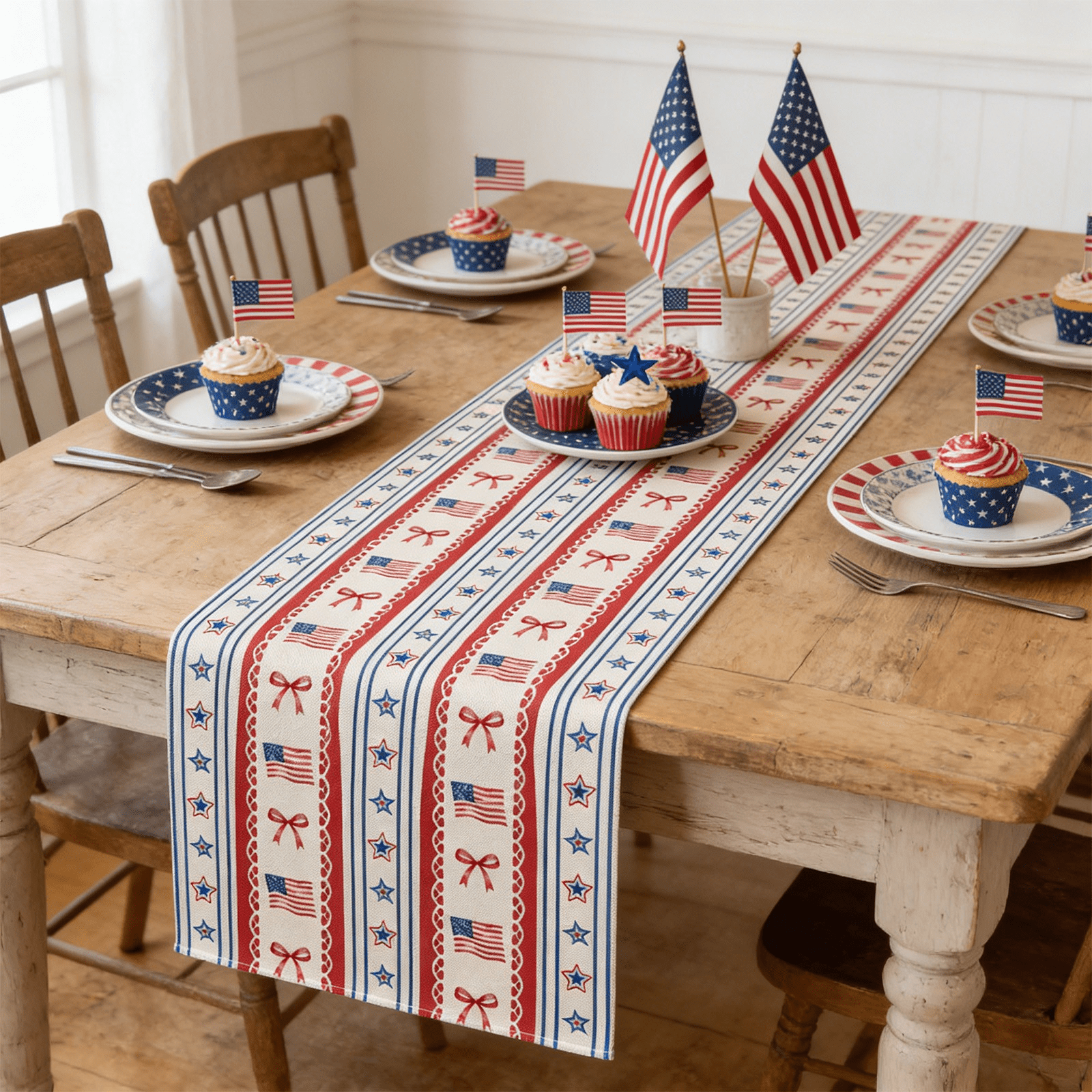 4th of July Table Runner America Flag Stars Stripe Patriotic Table ...