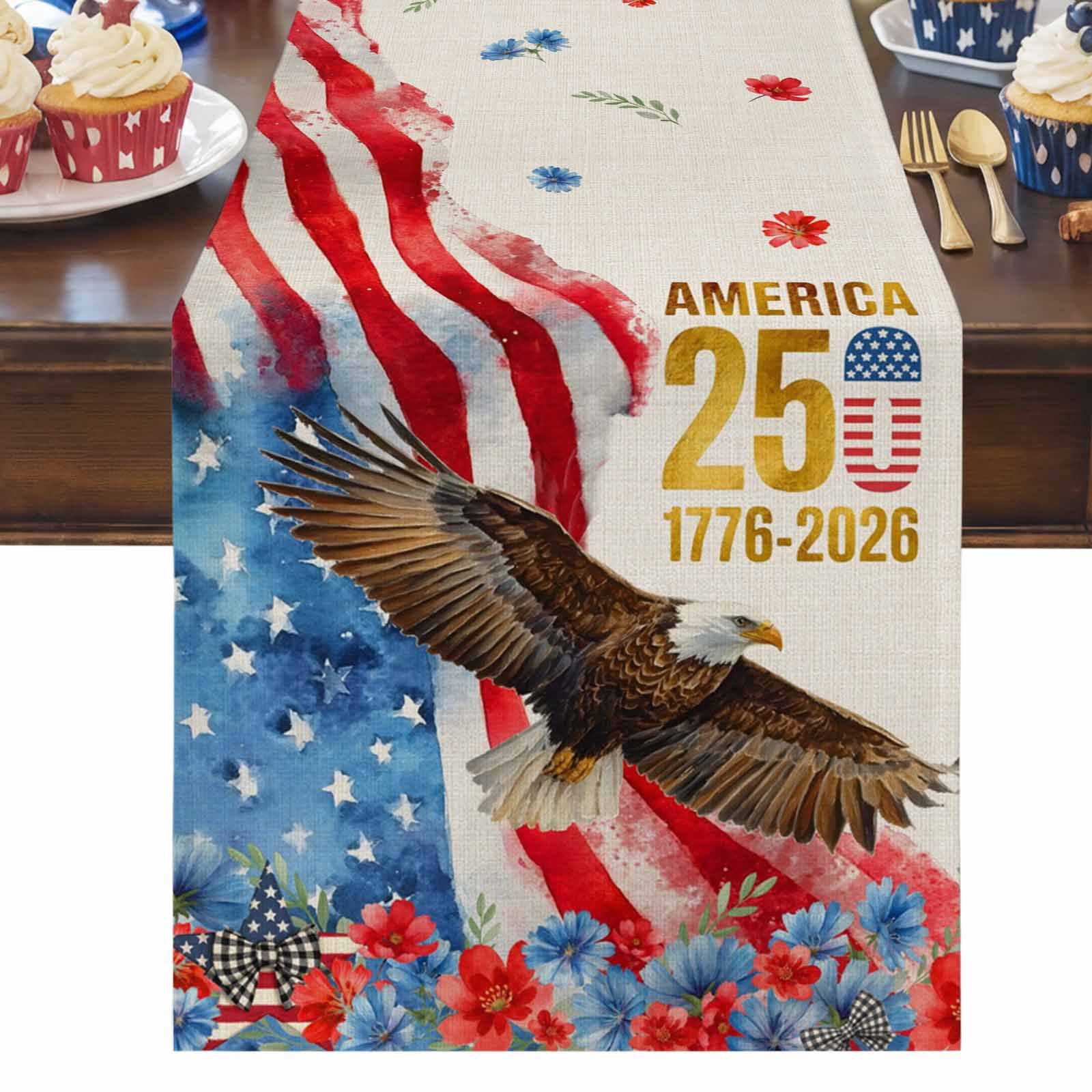 4th of July Table Runner American Flag Bald Eagle Table Runners Poppy ...