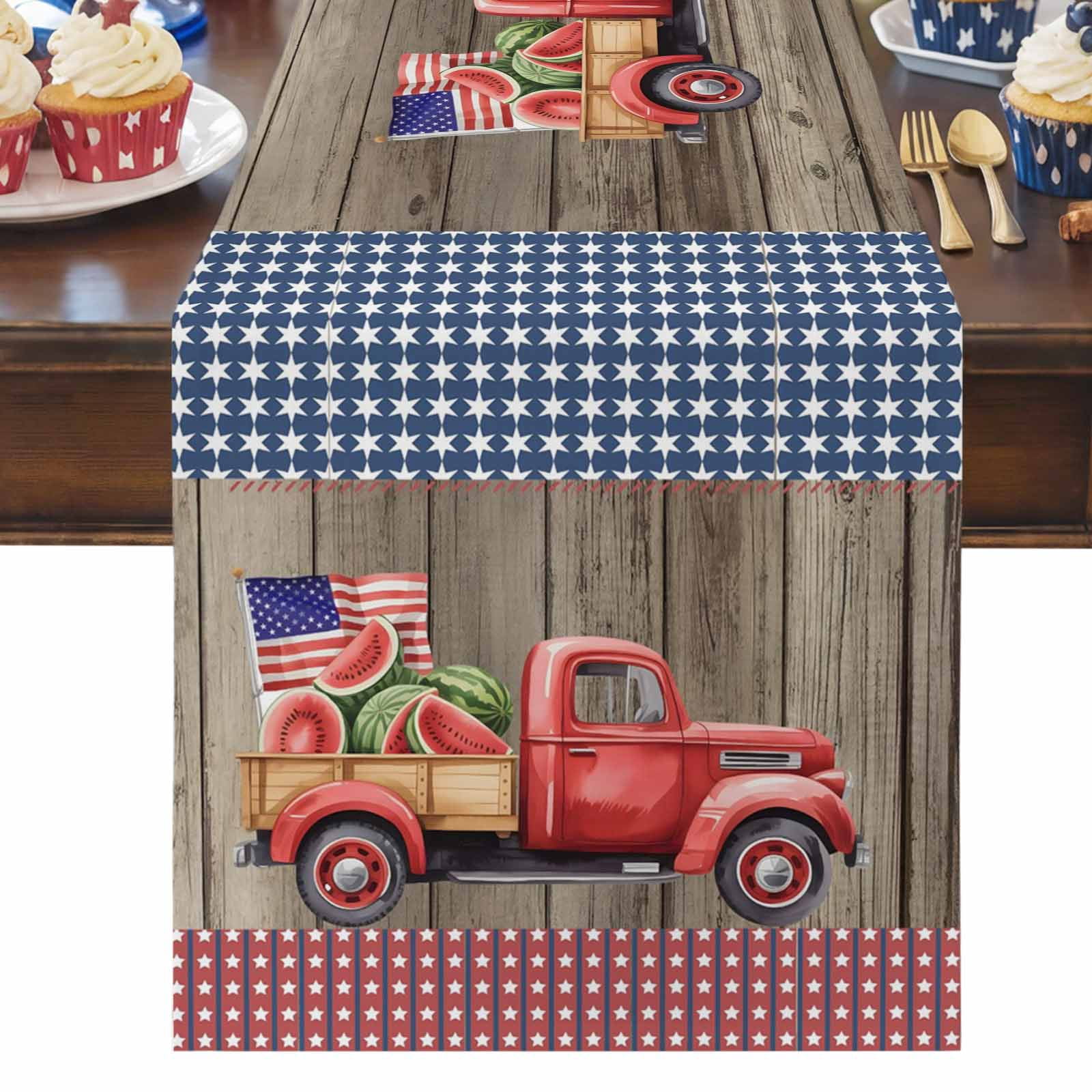 4th of July Table Runner American Flag Truck Table Runners Patriotic ...