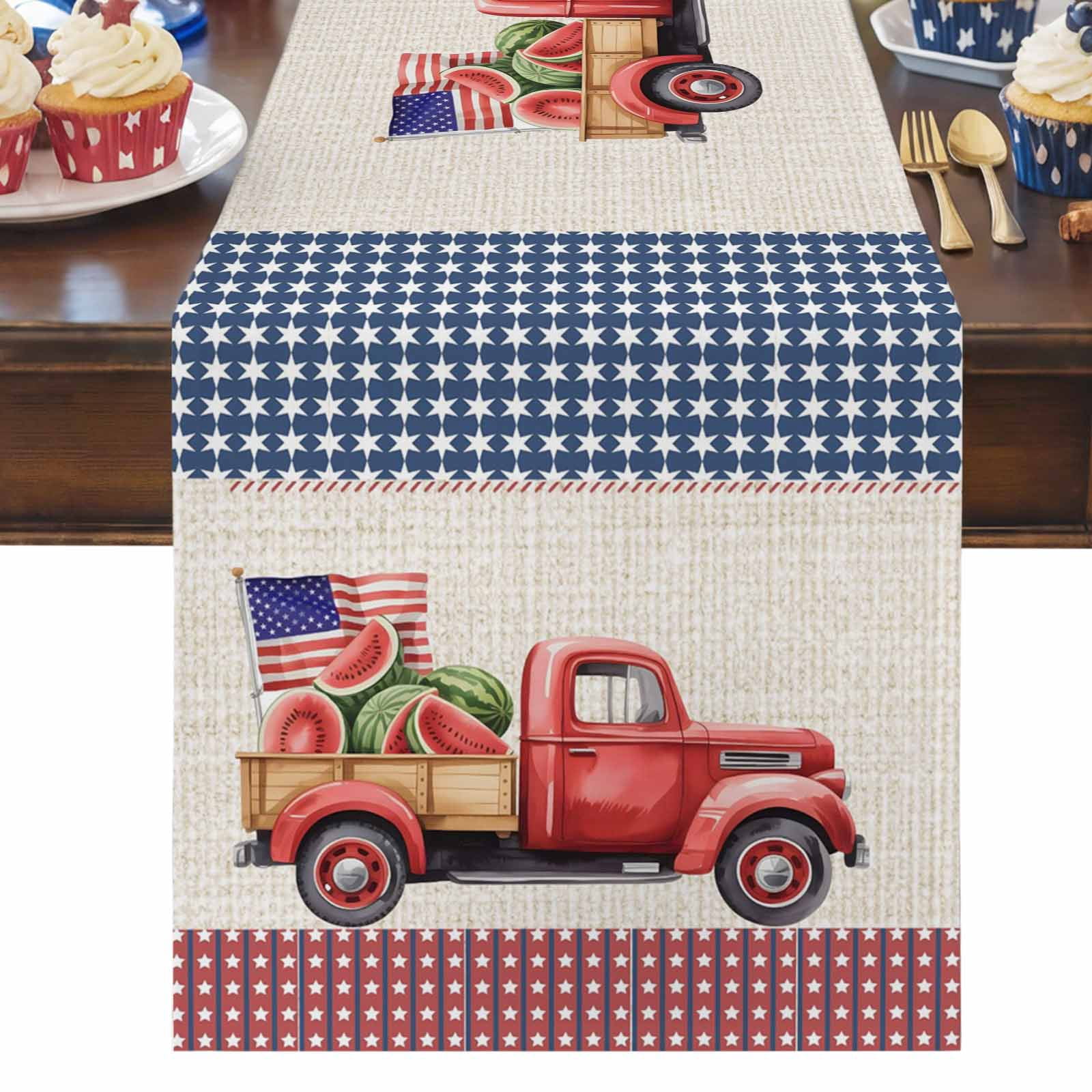 4th of July Table Runner American Flag Watermelon Truck Table Runners ...