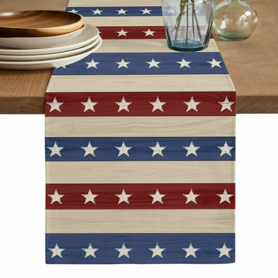 4th of July Table Runner, Blue Red Star Striped Independence Day ...