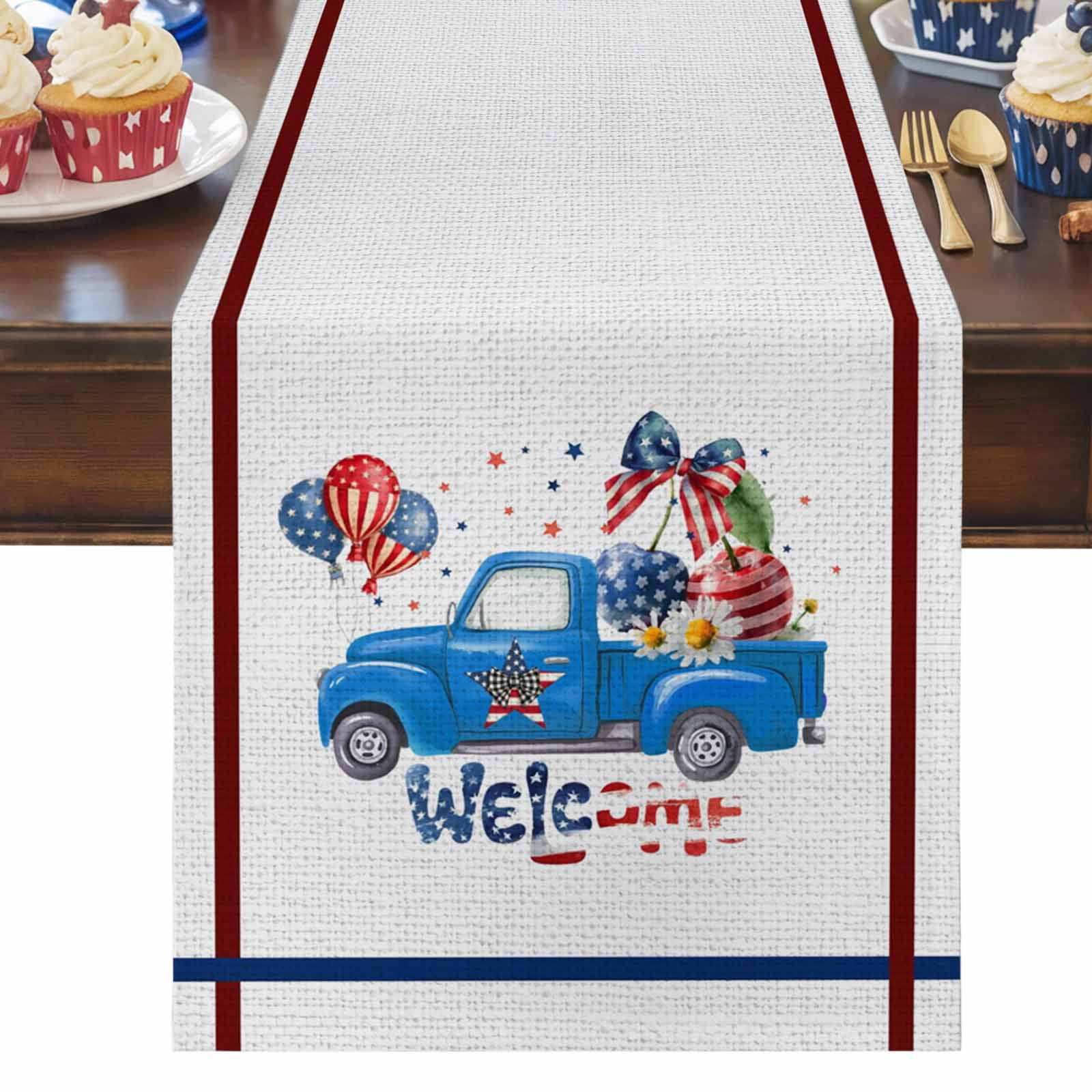 4th of July Table Runner Bow Tie Cherry Blue Truck Table Runners ...