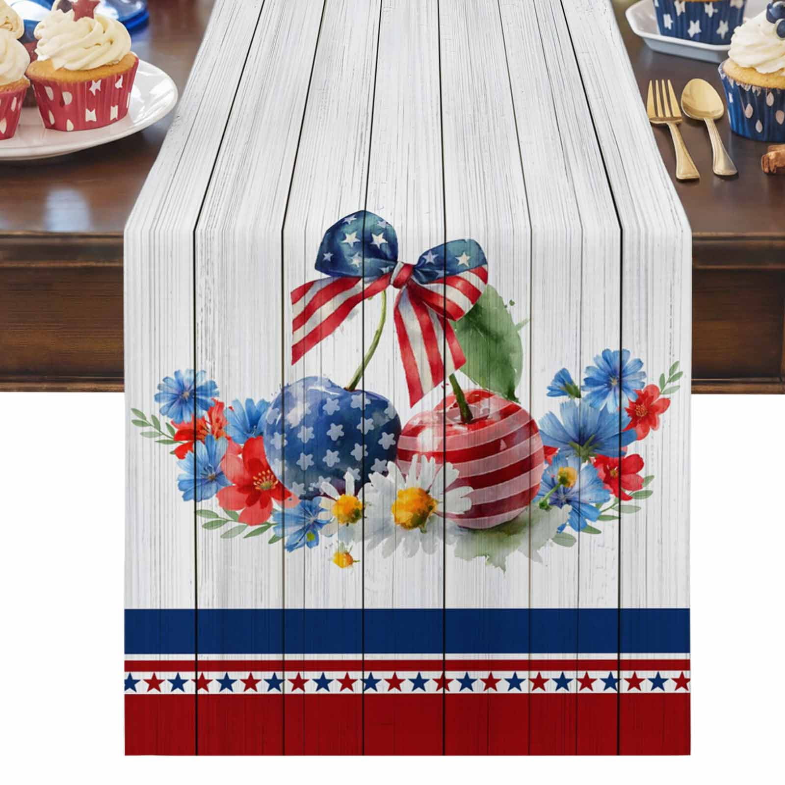 4th of July Table Runner Bow Tie Cherry Table Runners Red White Blue ...