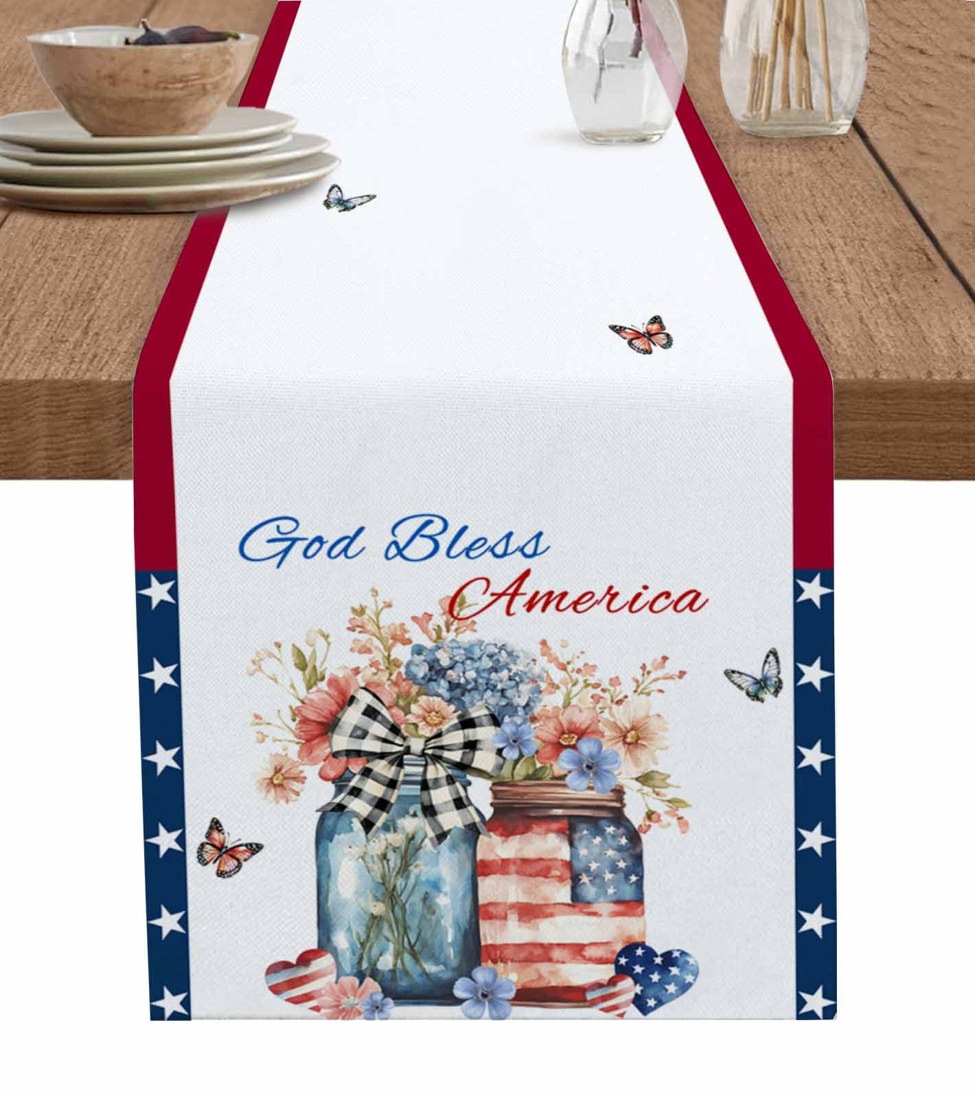 4th of July Table Runner Cotton Linen 120 Inch Holiday Dresser Scarves ...