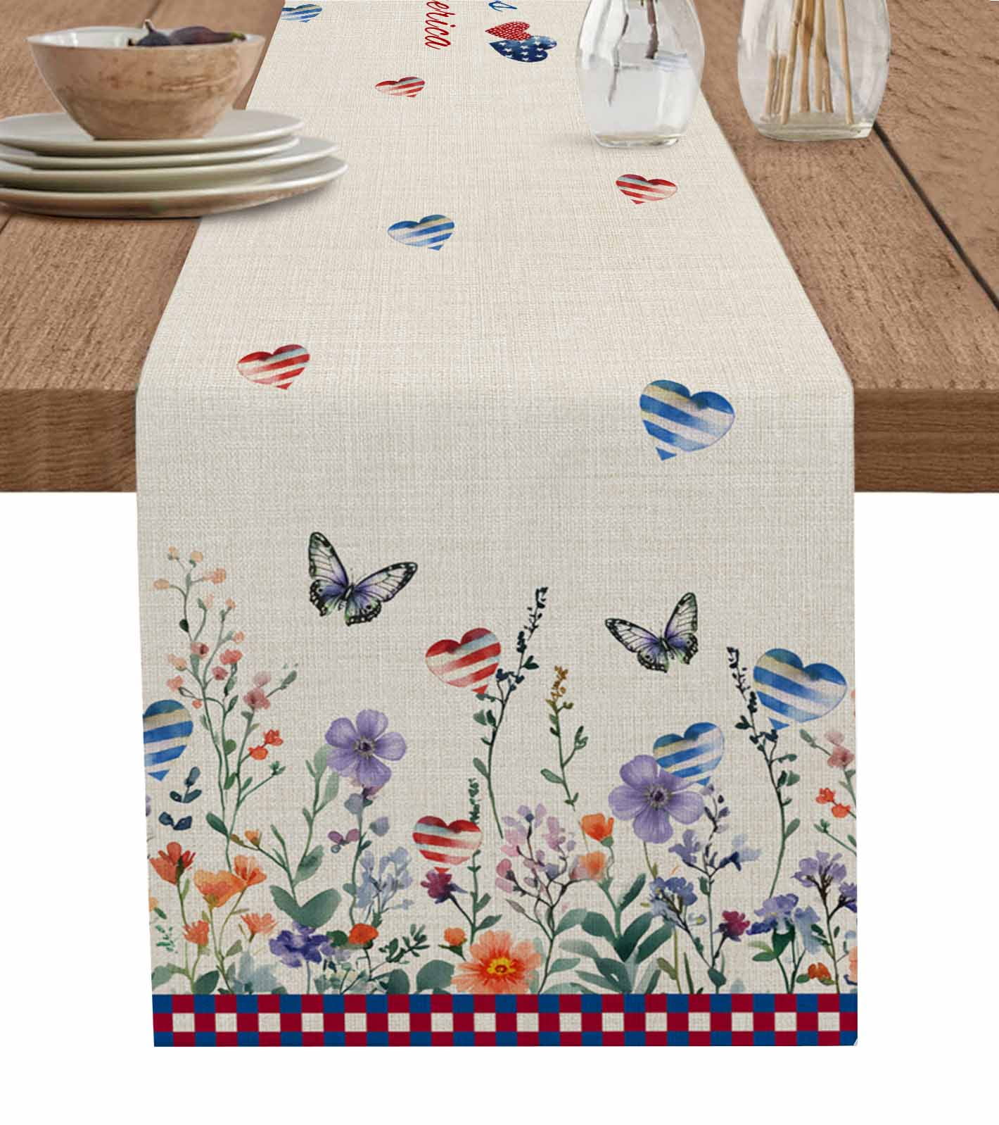 4th of July Table Runner Cotton Linen 120 Inch Holiday Dresser Scarves ...