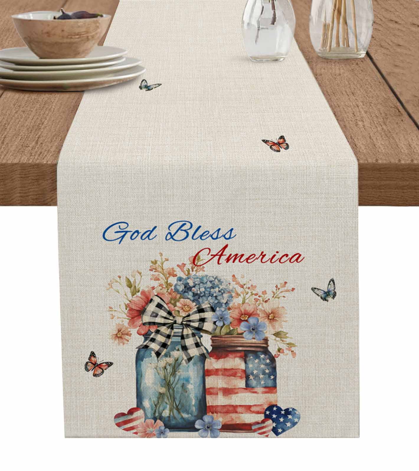 4th of July Table Runner Cotton Linen 60 Inch Holiday Dresser Scarves ...