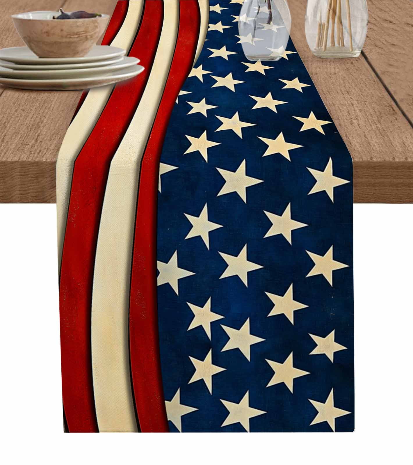 4th of July Table Runner Cotton Linen 60 Inch Holiday Dresser Scarves ...