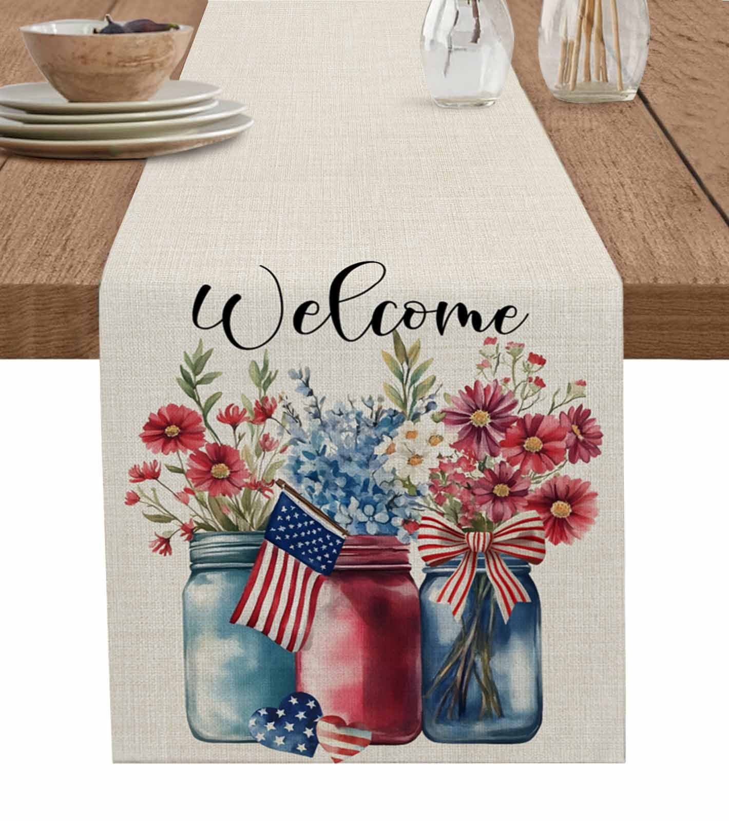4th of July Table Runner Cotton Linen 72 Inch Holiday Dresser Scarves ...
