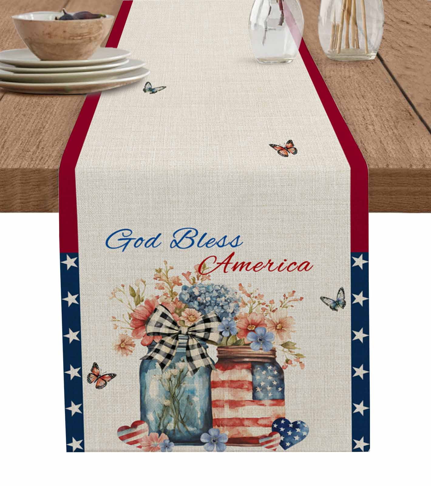 4th of July Table Runner Cotton Linen 90 Inch Holiday Dresser Scarves ...