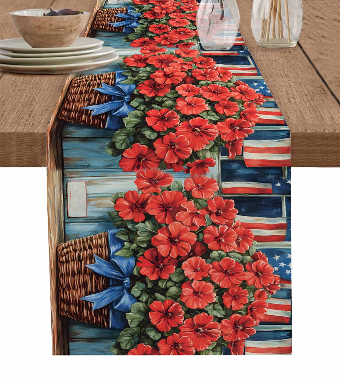 4th of July Table Runner Cotton Linen 90 Inch Holiday Dresser Scarves ...