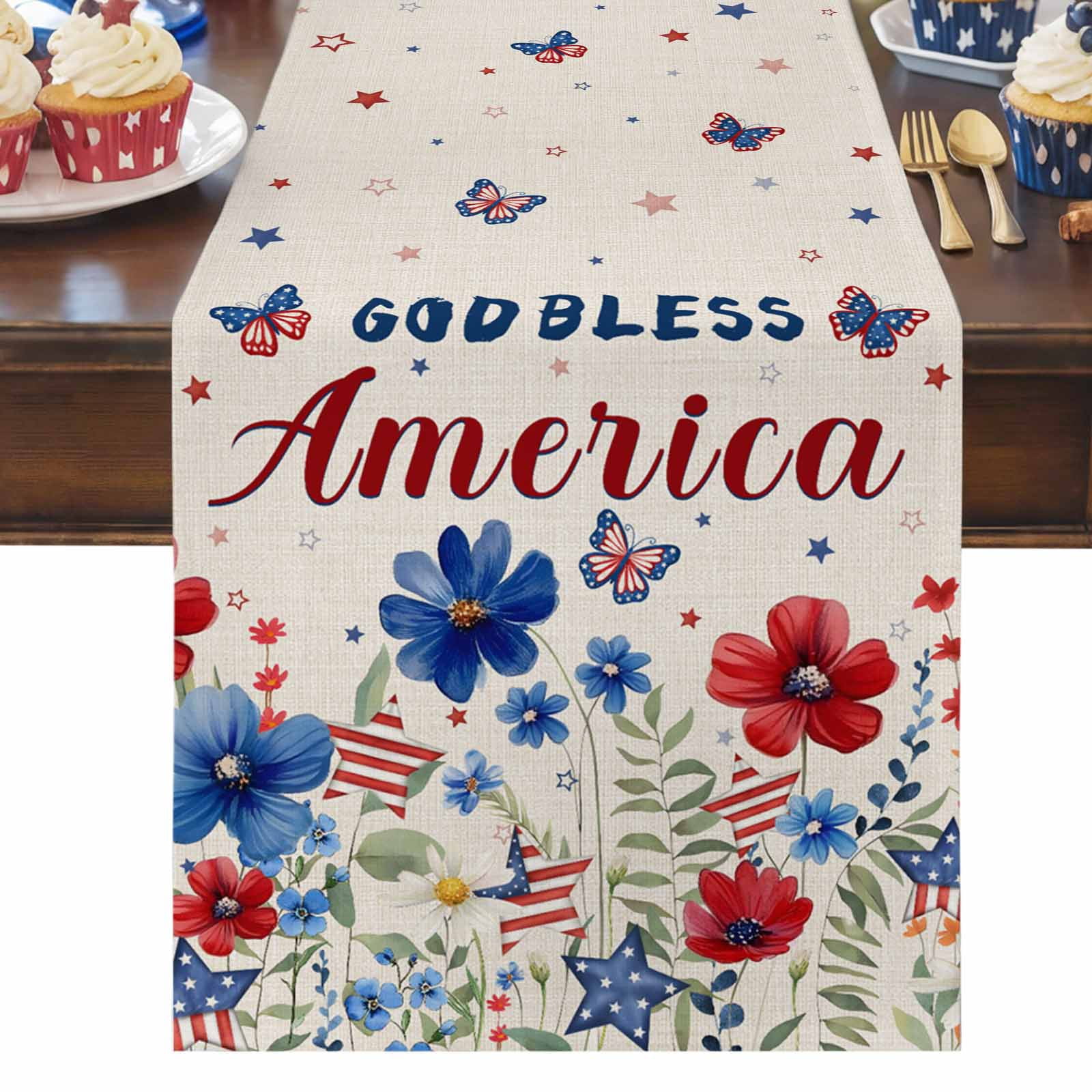 4th of July Table Runner God Bless America Table Runners Red Blue ...