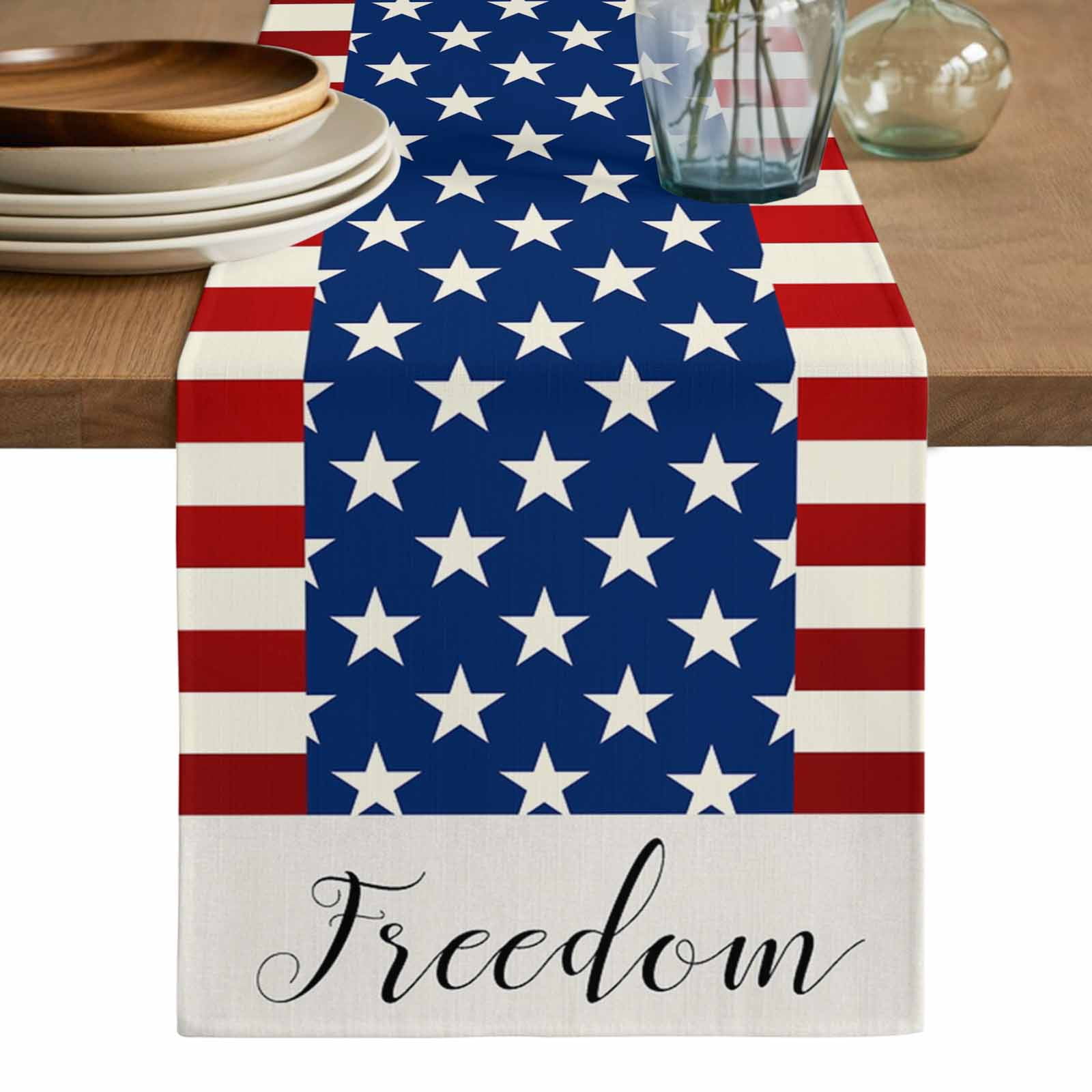 4th of July Table Runner, Independence Day American Flag Red Striped ...
