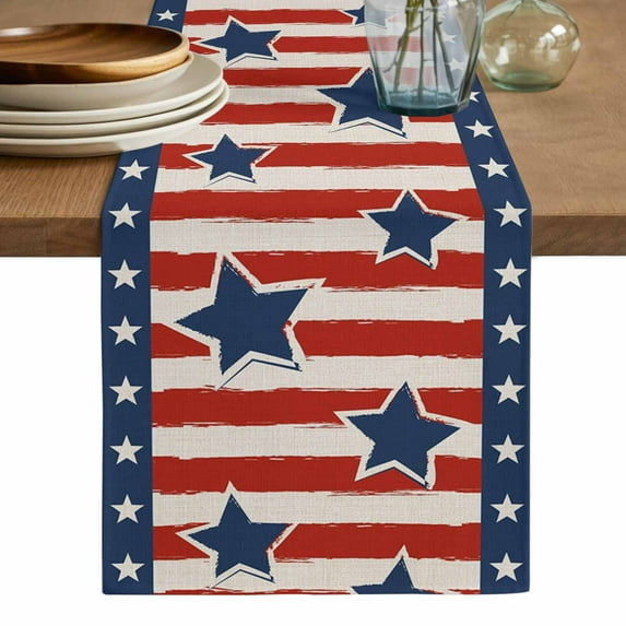 4th of July Table Runner, Independence Day Patriotic Red Striped Blue ...