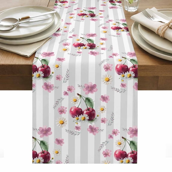 4th of July Table Runner Independence Day Pink Floral Grey Striped ...