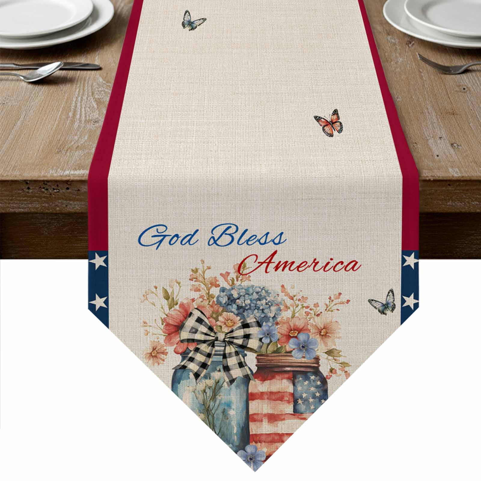 4th of July Table Runner Linen Burlap Table Runner 48 Inches Long ...