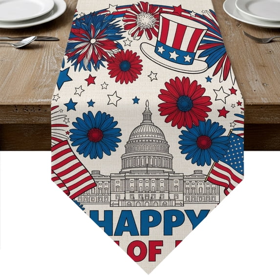 4th of July Table Runner Linen Burlap Table Runner 48 Inches Long ...