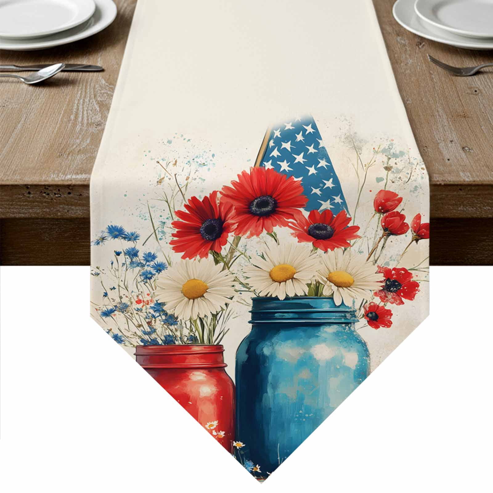 4th of July Table Runner Linen Burlap Table Runner 48 Inches Long Red ...