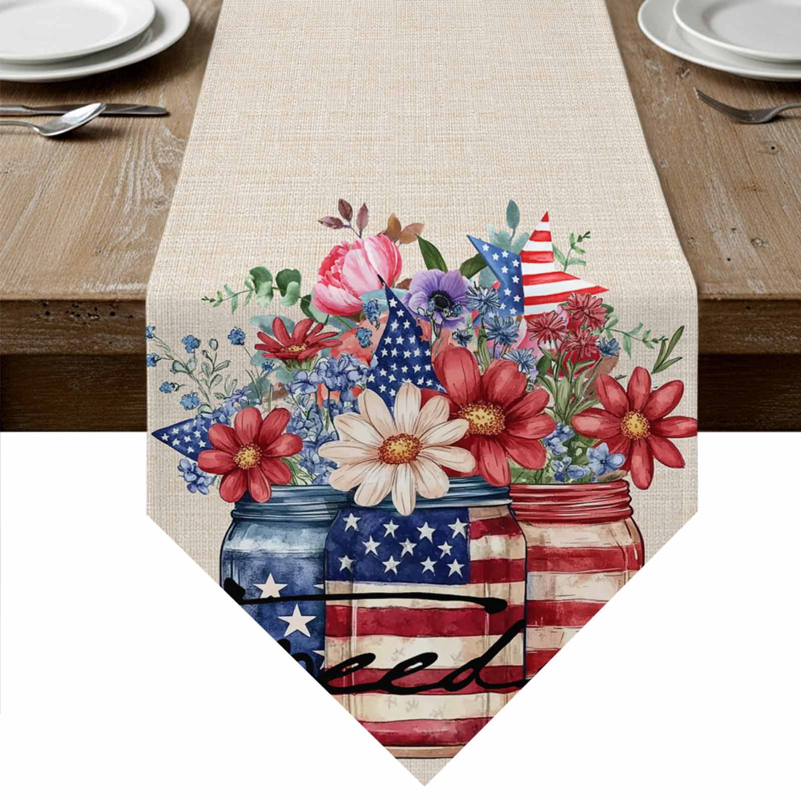 4th of July Table Runner Linen Burlap Table Runner 60 Inches Long Red ...