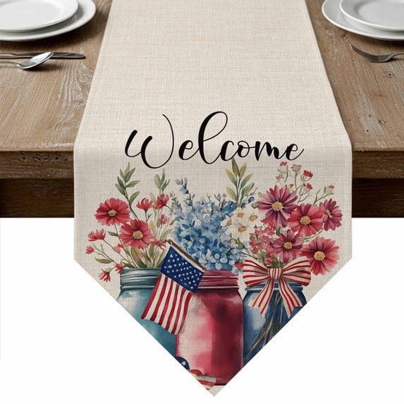 4th of July Table Runner Linen Burlap Table Runner 70 Inches Long ...