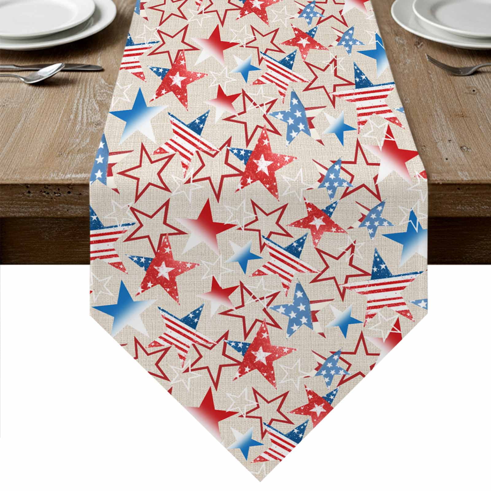 4th of July Table Runner Linen Burlap Table Runner 70 Inches Long Navy ...