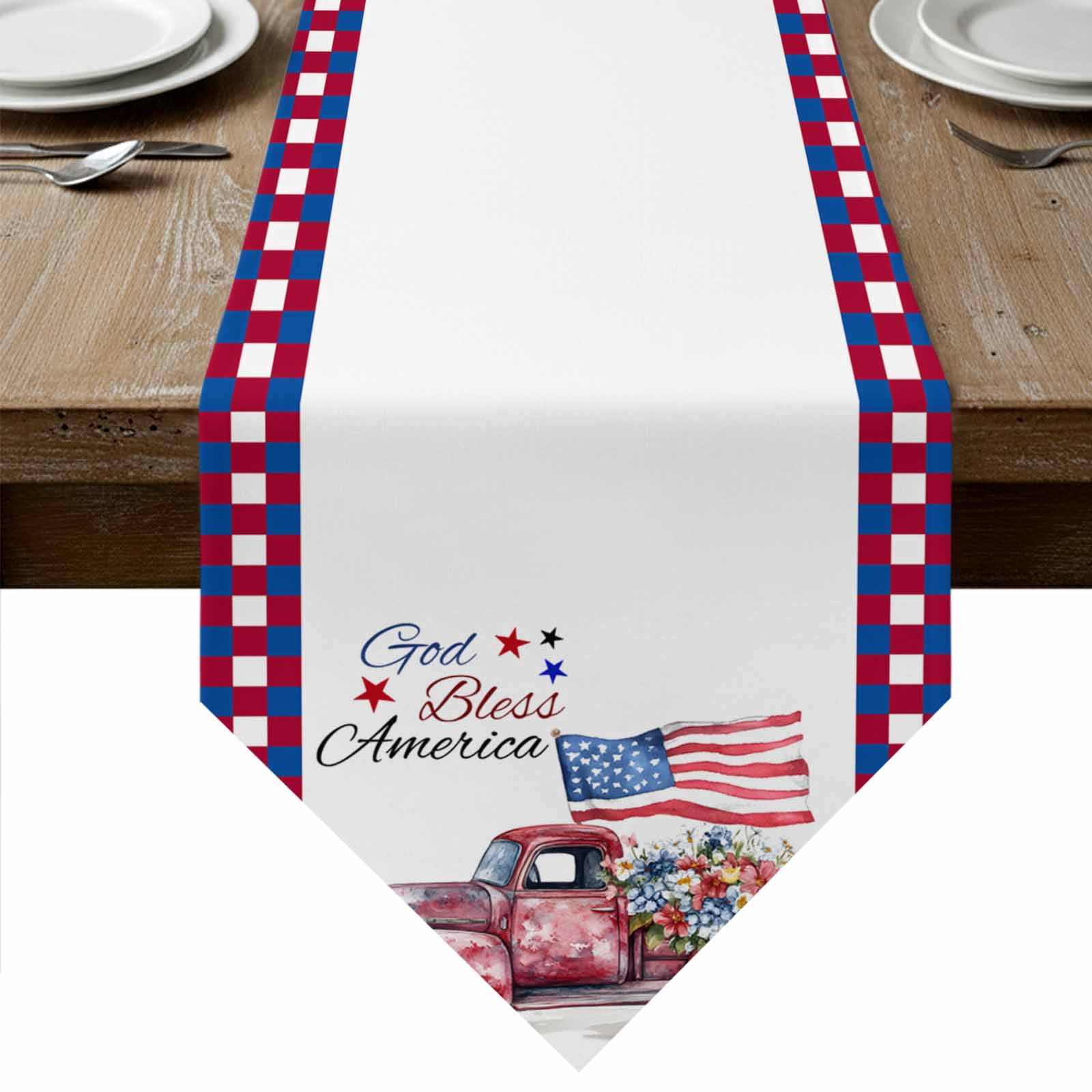 4th of July Table Runner Linen Burlap Table Runner 70 Inches Long Red ...