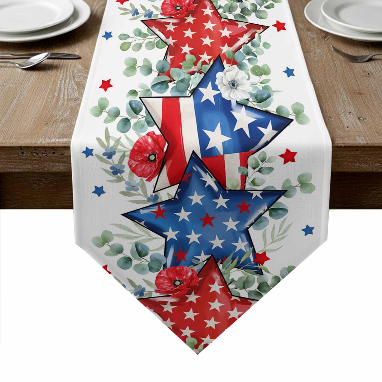 4th of July Table Runner Linen Burlap Table Runner 72 Inches Long Blue ...