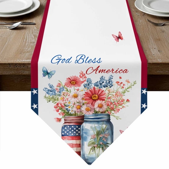 4th of July Table Runner Linen Burlap Table Runner 72 Inches Long ...
