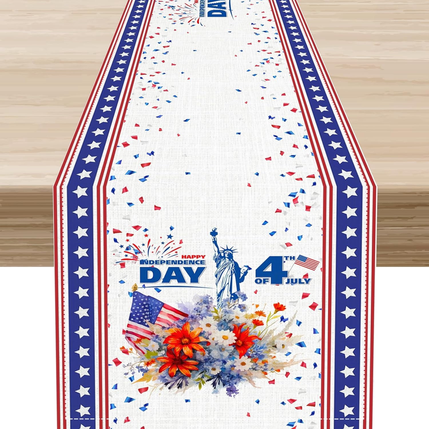 4th of July Table Runner, Patriotic Memorial Day American Flag Floral ...