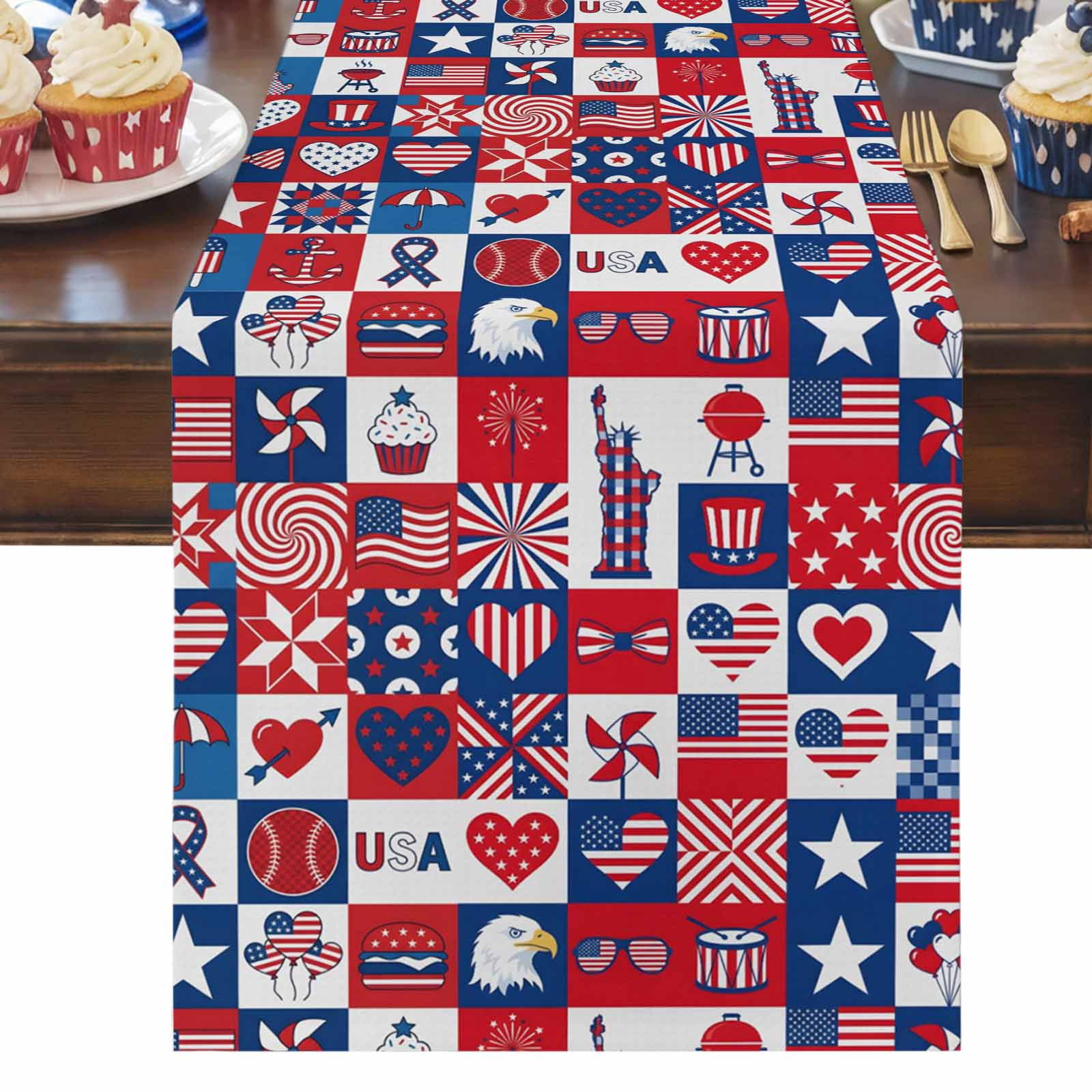 4th of July Table Runner Patriotic Star USA Flag Table Runners Statue ...