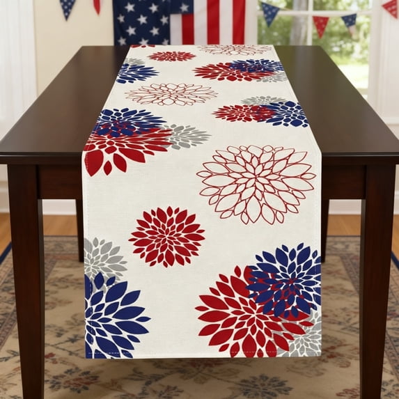 4th of July Table Runner, Patriotic Stars & Stripes& Bow Design, Linen ...