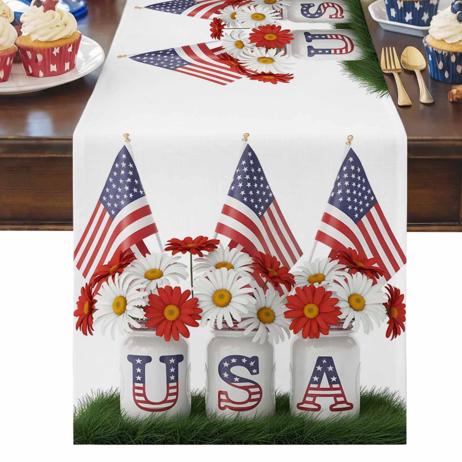 4th of July Table Runner Patriotic USA Vase Table Runners Daisy ...