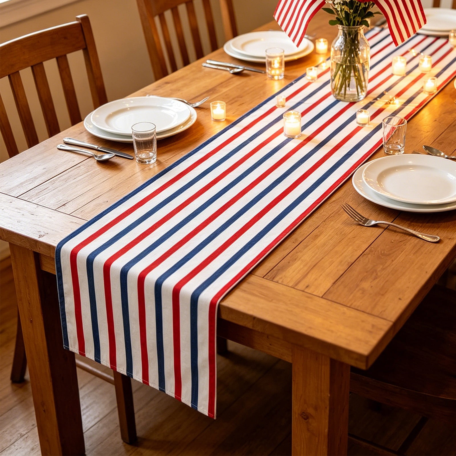 4th of July Table Runner, Polyester Stars and Stripes Design, Fade ...
