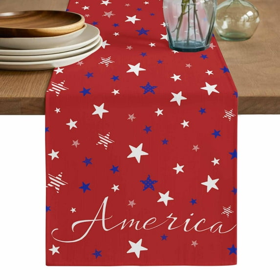 4th of July Table Runner, Red Independence Day White Blue Star Washable ...