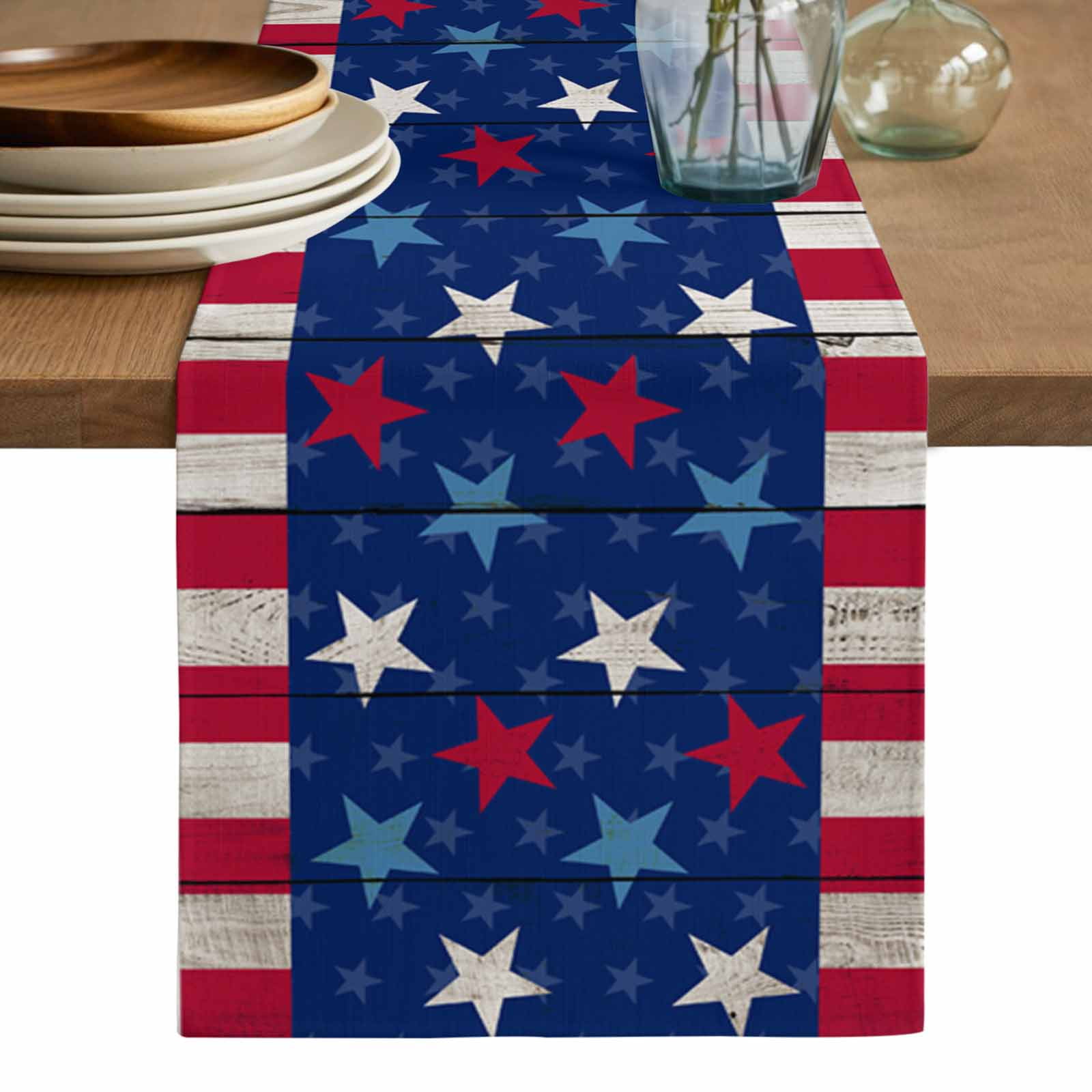 4th of July Table Runner, Star Red Stripes Wood Independence Day ...