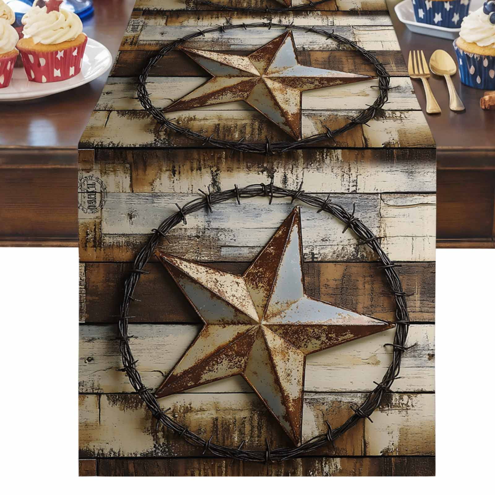 4th of July Table Runner Star Wreath Table Runners Rustic Wood Grain ...