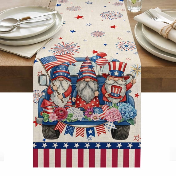 4th of July Table Runner USA Flag Blue Red Independence Day Gnomes ...