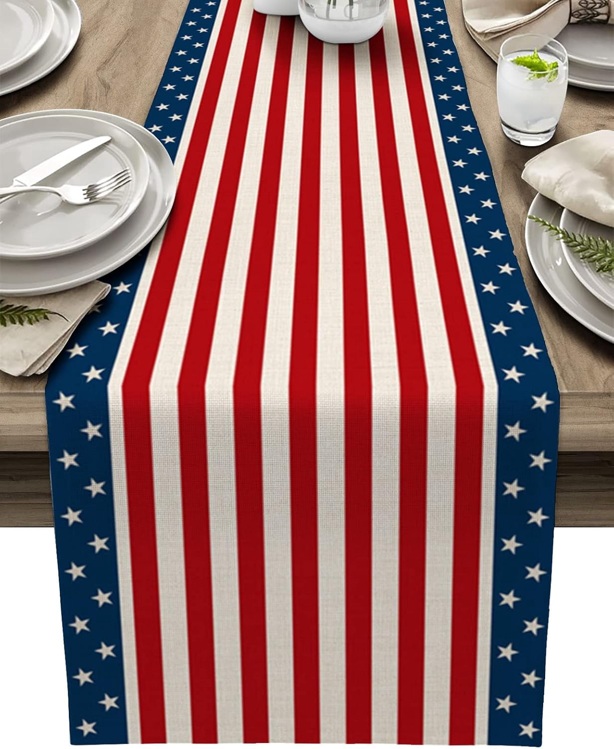 4th of July Table Runners Cotton Linen Patriotic Stripes and Stars ...