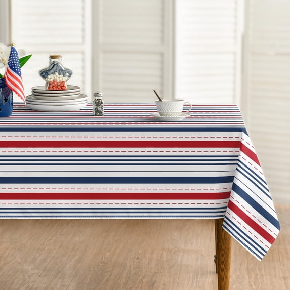 4th of July Tablecloth 60×104 Inch Rectangular, Red and Blue Stripes ...