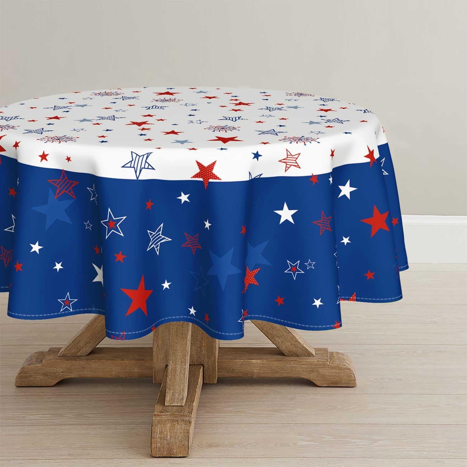 4th of July Tablecloth 60×60 Inch Round, Blue Printed with Stars and ...