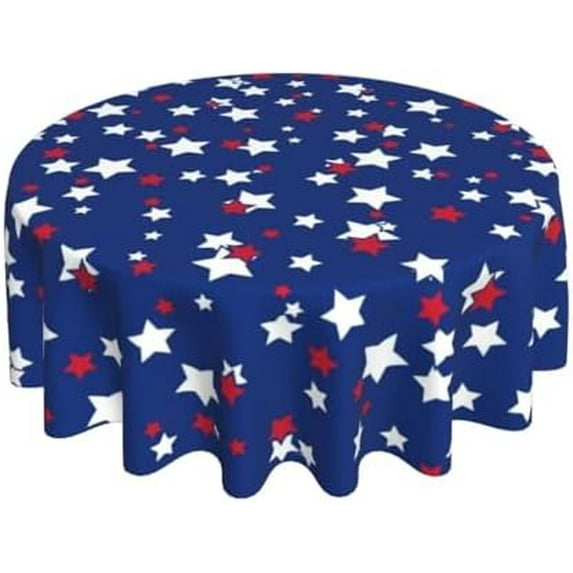 4th of July Tablecloth 60 Inch Round, Patriotic Blue and Red Stars ...