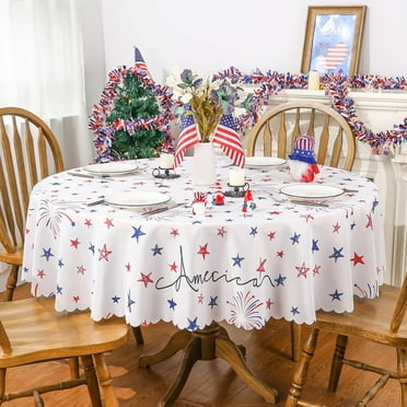4th of July Tablecloth Patriotic Decorations Red White and Blue Print ...