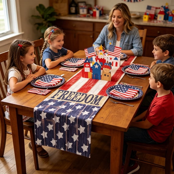 4th of July Tablecloth, American Flag Inspired Patriotic Decor, Durable ...