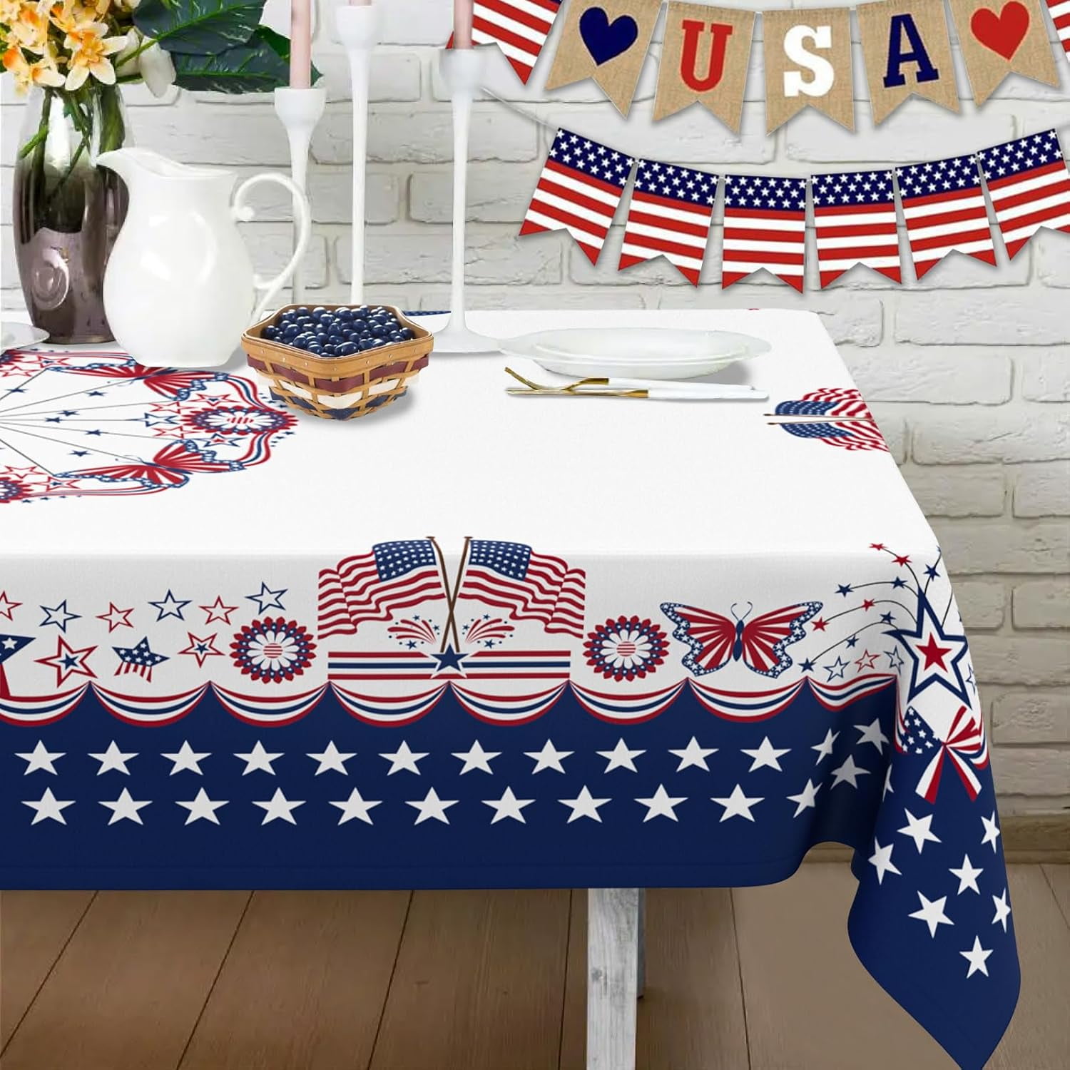 4th of July Tablecloth American Flag and Star Table Cloths 60x120 Inch ...