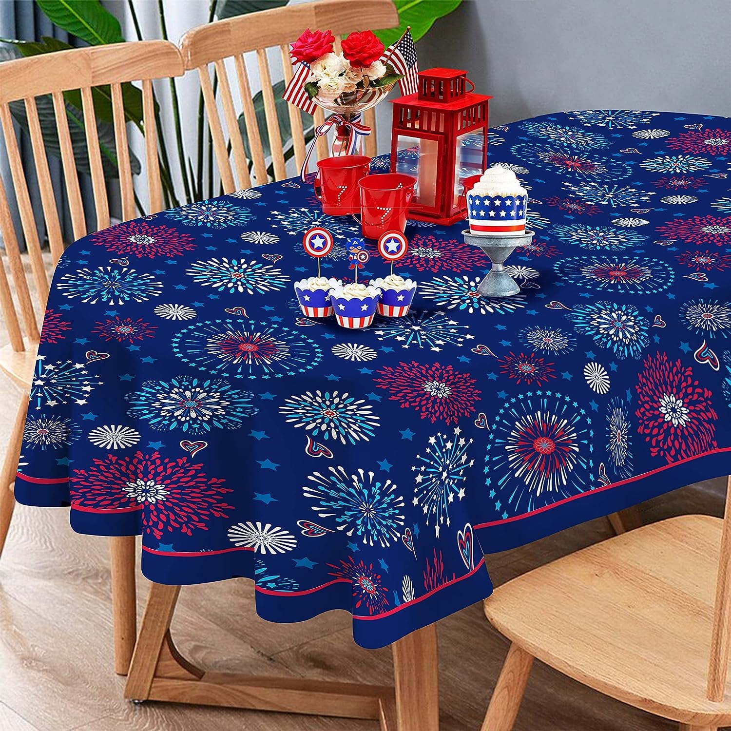 4th of July Tablecloth Patriotic Decorations Red White and Blue Print ...
