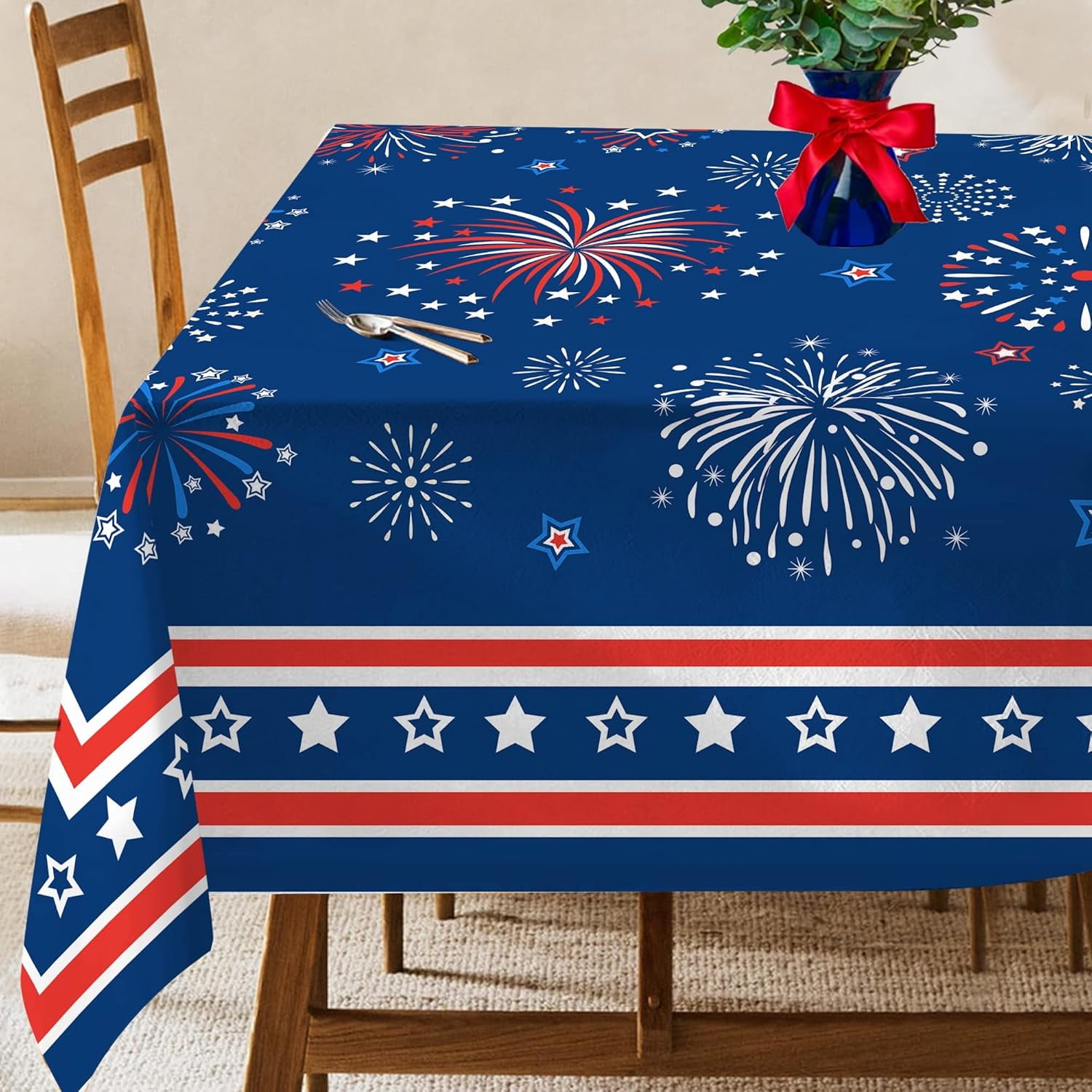 4th of July Tablecloth, Patriotic Tablecloth Rectangle 60x84 inch, Red ...