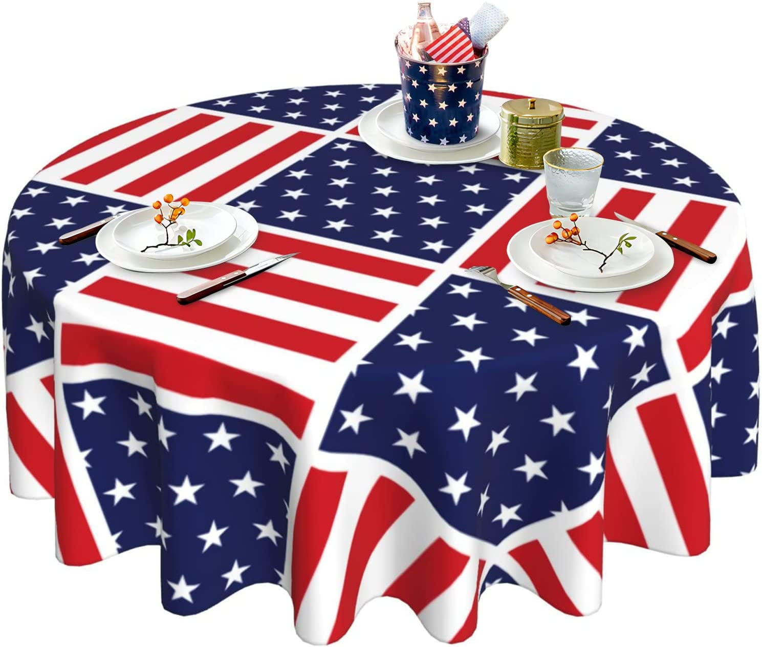 4th of July Tablecloth Patriotic Tablecloth Round Tablecloth 60 Inch ...
