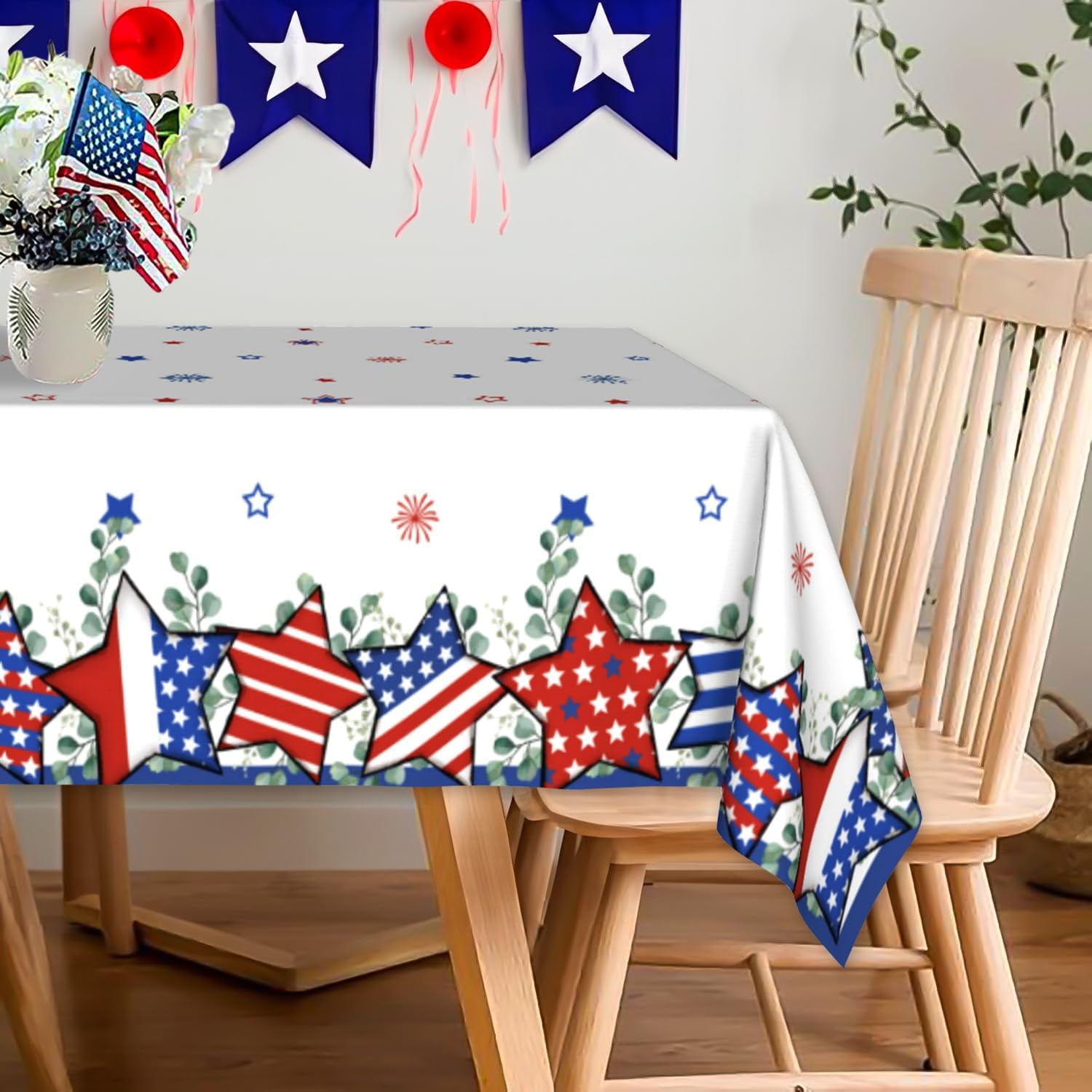 4th of July Tablecloth Rectangular 60x84 Inch, Blue Red Star ...