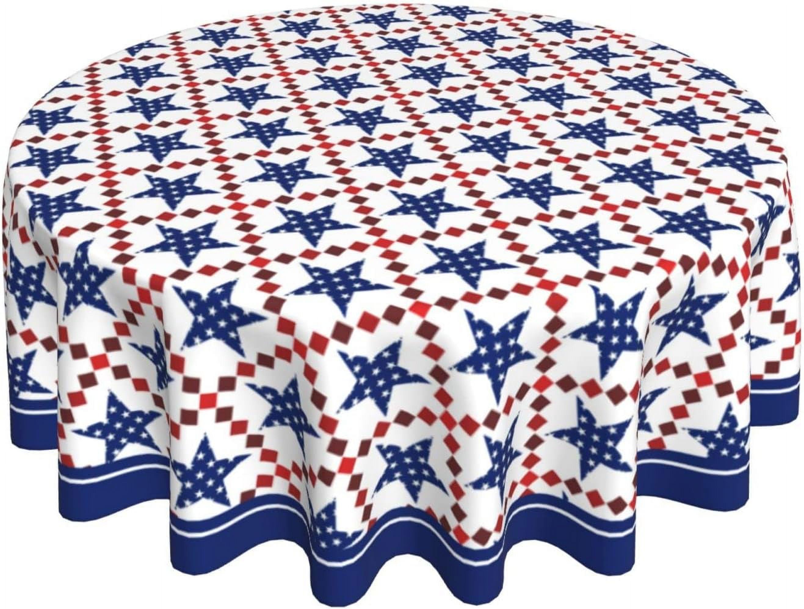 4th of July Tablecloth Red White and Blue Star Plaid Round Tablecloth ...